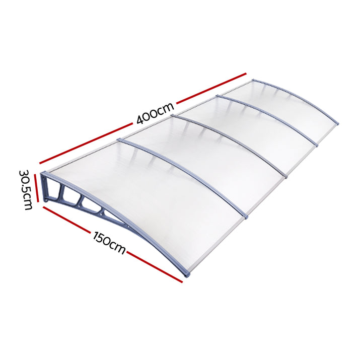 Instahut Window Door Awning Canopy 1.5mx4m Transparent Sheet Grey – Oz ...