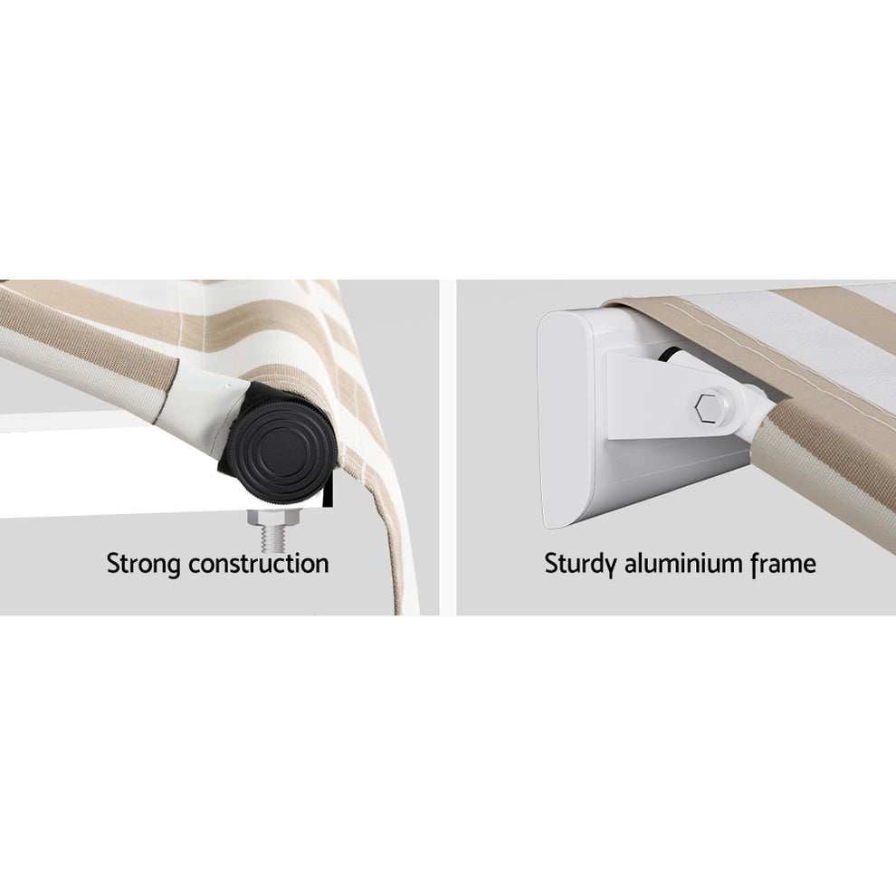 Instahut Window Door Awning 1mx1m Beige White Polyester Fabric Aluminu ...