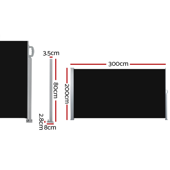 Instahut Side Awning Sun Shade Outdoor Retractable Privacy Screen 2X3M ...