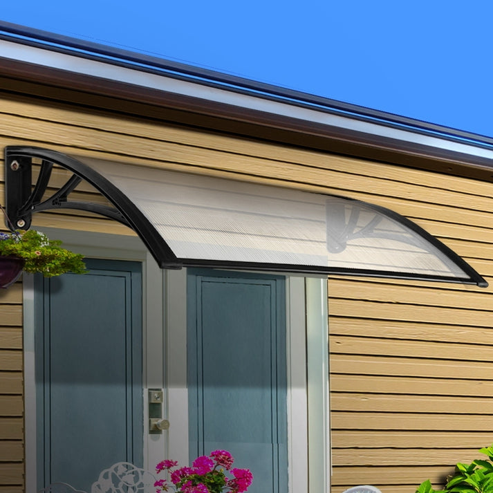 Instahut Window Awning Door Canopy 1m x 4m Transparent Sheet Black Pla ...