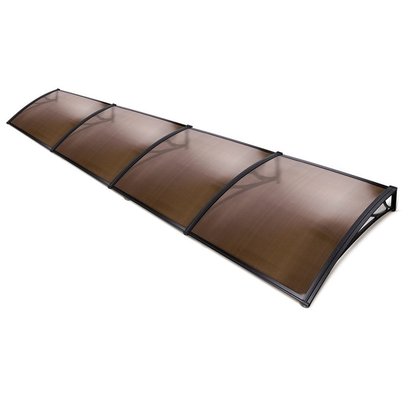 Instahut Window Awning Door Canopy 1m x 4m Brown Sheet Black Plastic F ...