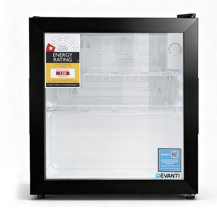 Devanti 40L Bar Fridge Glass Door Mini Fridge Countertop Cooler Black ...