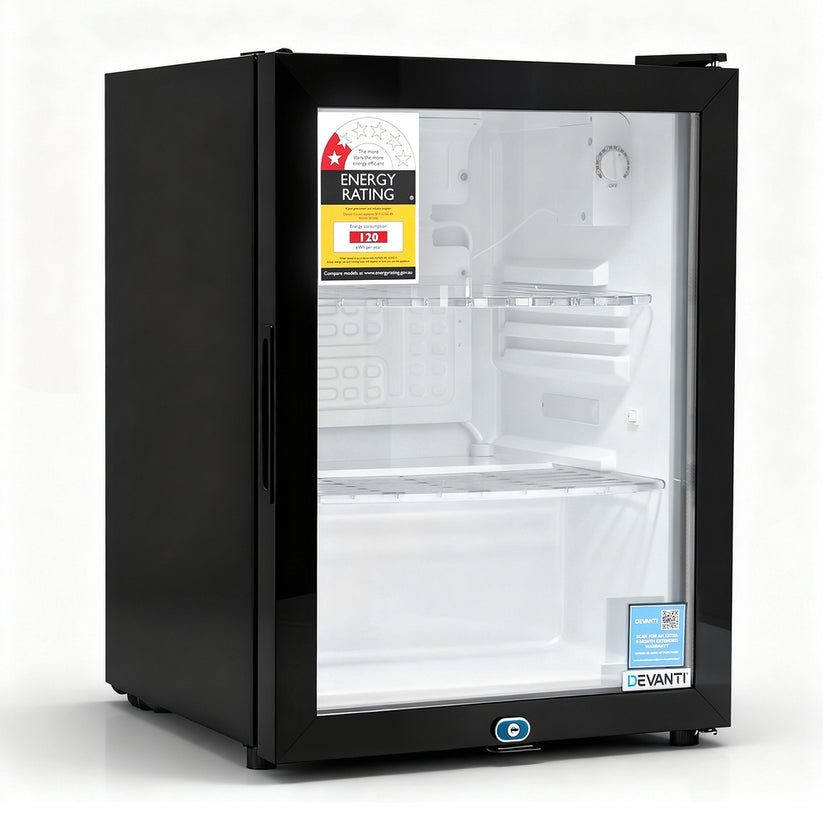 Devanti 56L Bar Fridge Glass Door Mini Fridge Countertop Cooler Black ...