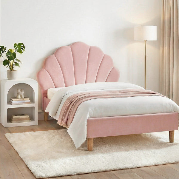 Artiss Bed Frame King Single with Bedside Table Set Scallop Headboard ...
