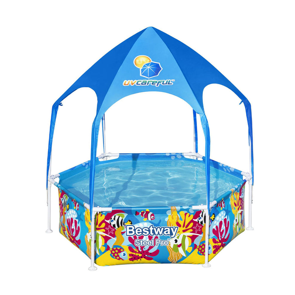 Bestway Kids Pool 183x51cm Steel Frame Swimming Play Pools Canopy 930L ...