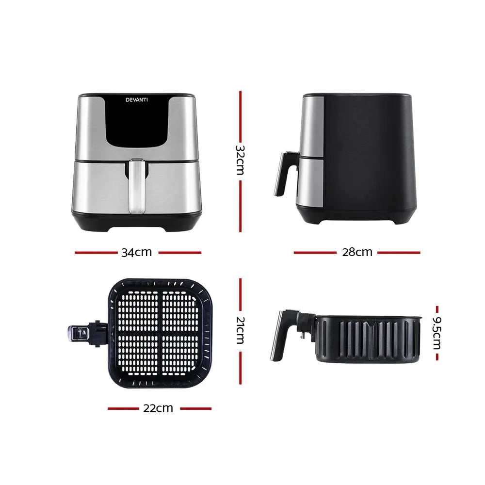 Devanti Air Fryer 7L LCD Fryers Stainless Steel - Oz Goods Depot