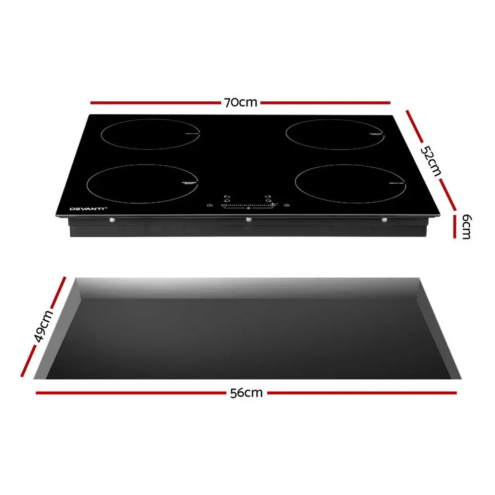 Devanti Electric Induction Cooktop 70cm Ceramic 4 Zones Stove Cook Top ...