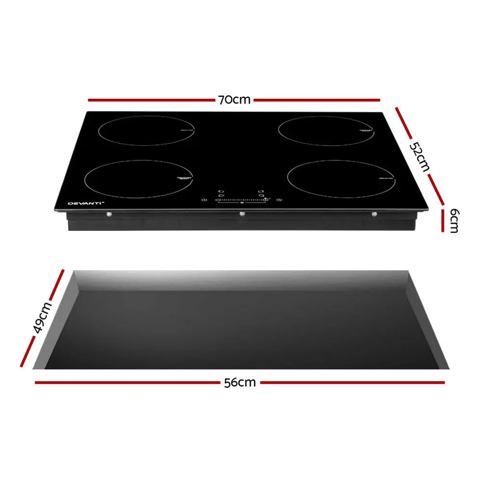 Devanti Electric Induction Cooktop 70cm Ceramic 4 Zones Stove Cook Top ...
