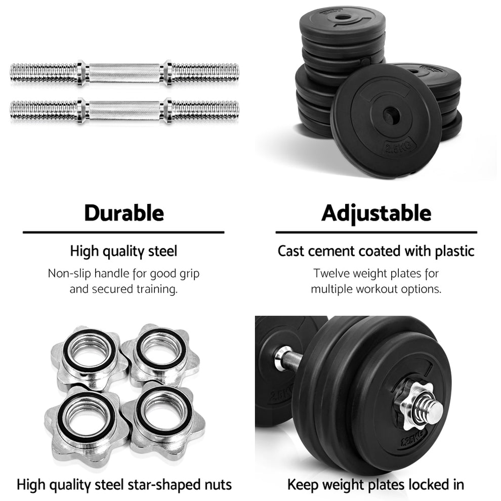 Everfit 30kg Dumbbell Set Weight Plates Dumbbells Lifting Bench – Oz ...