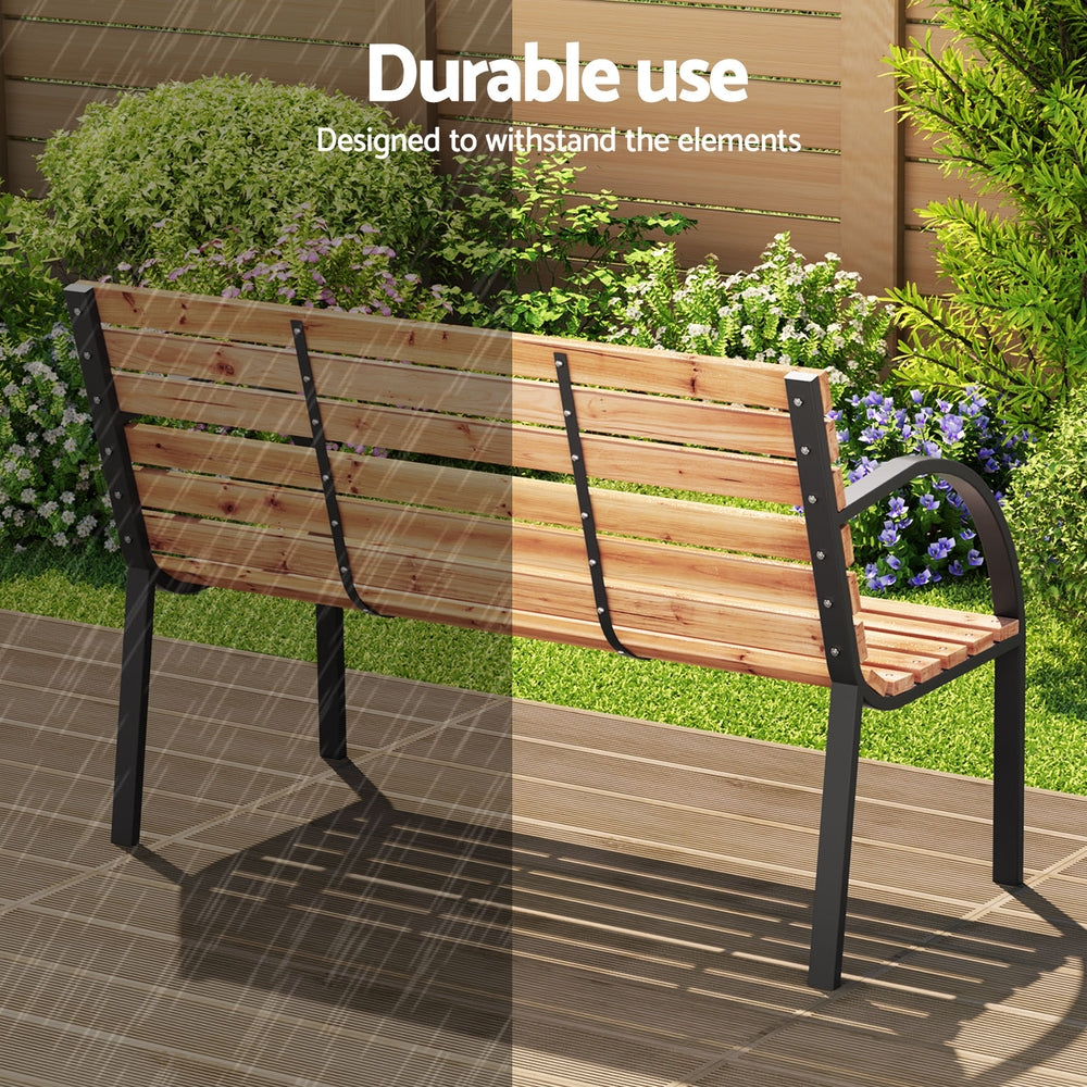 Gardeon Outdoor Garden Bench Seat 120cm Wooden Steel 2 Seater Patio Fu ...