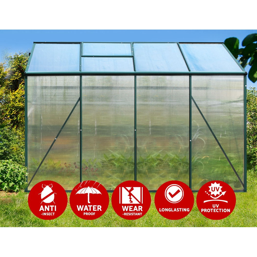 Greenfingers Greenhouse 2.52x1.9x1.83M Aluminium Polycarbonate Green ...