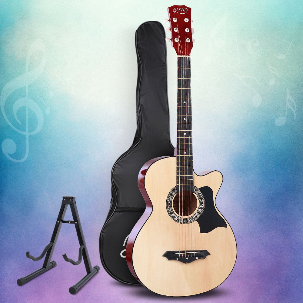 Alpha 38 Inch Acoustic Guitar Wooden Body Steel String Full Size w ...