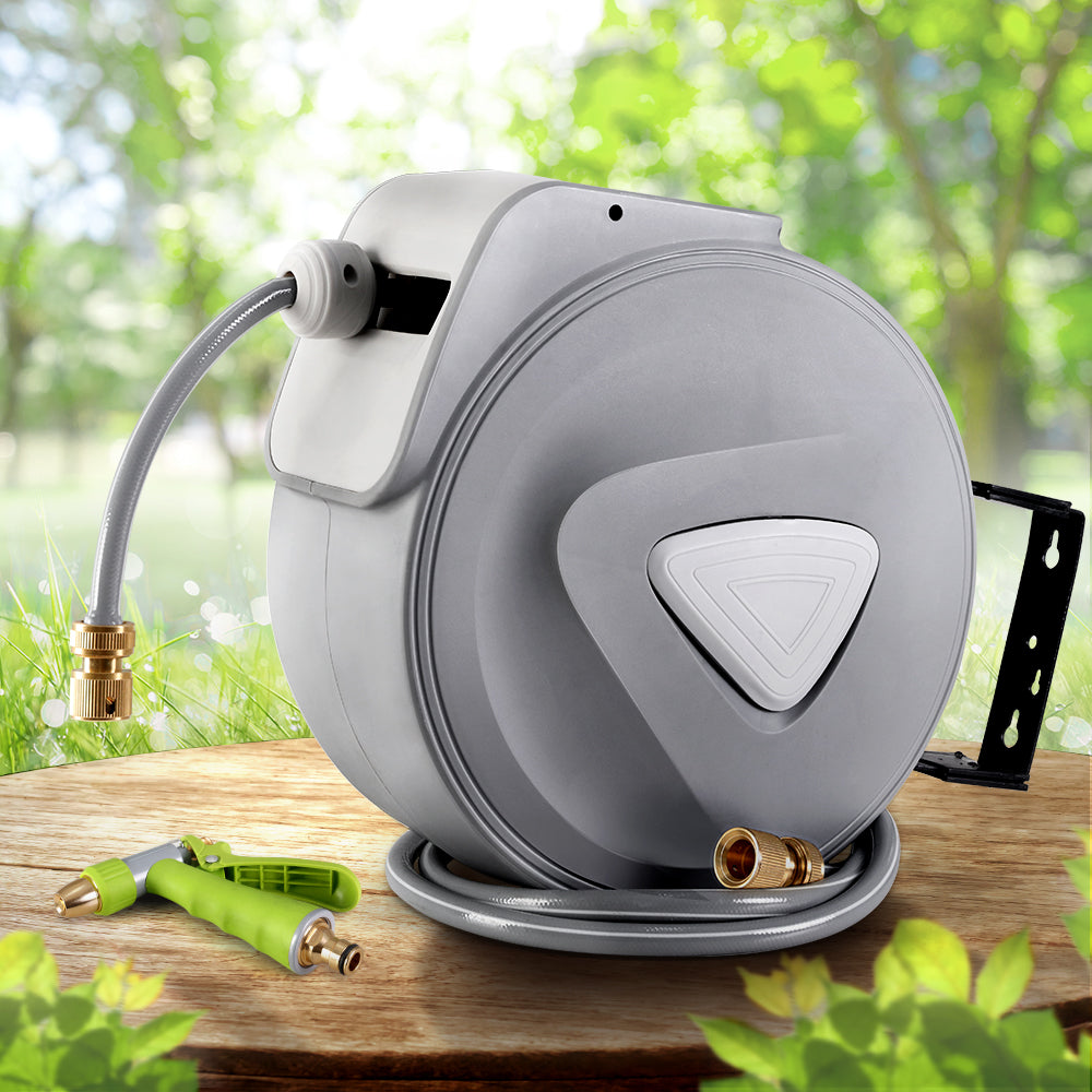 Water Hose Reel 20M Retractable Auto Rewind Garden Brass Spray Gun ...