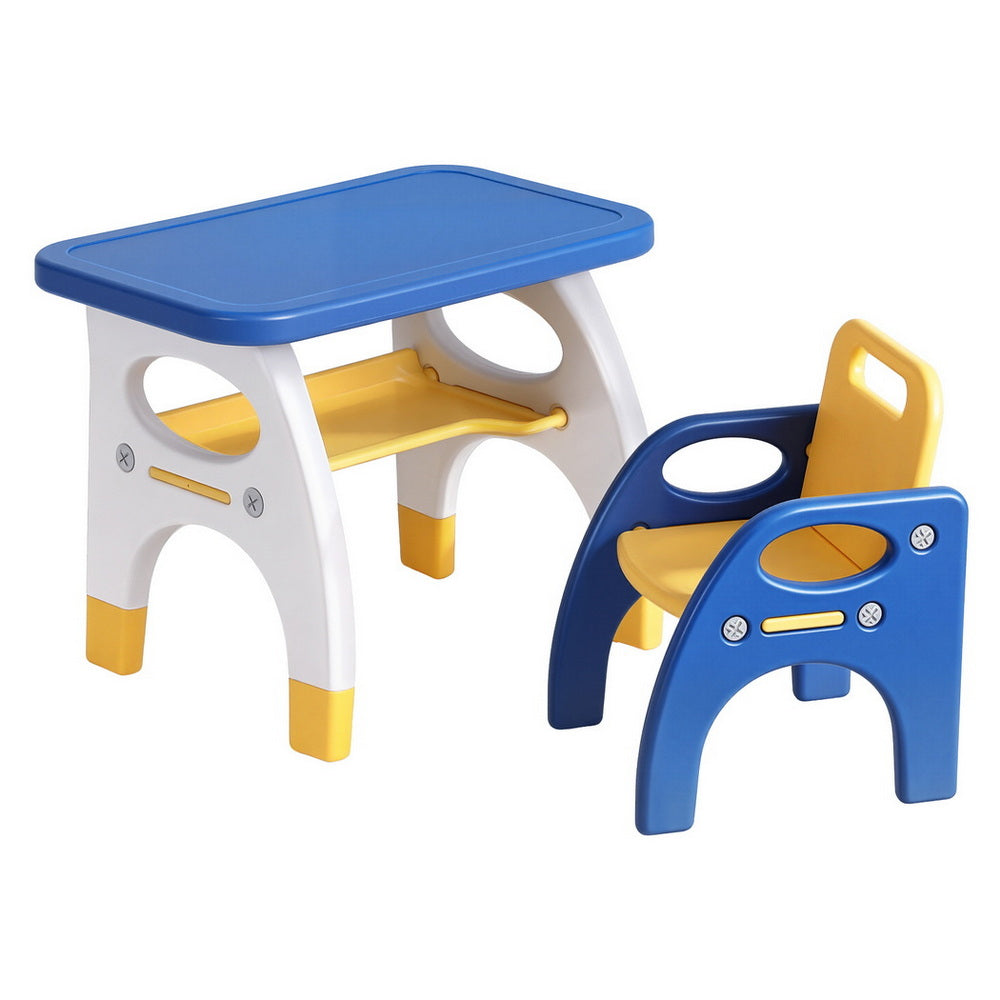 Keezi Kids Table and Chair Set HDPE Toddler Activity Play Set Blue/Yel ...