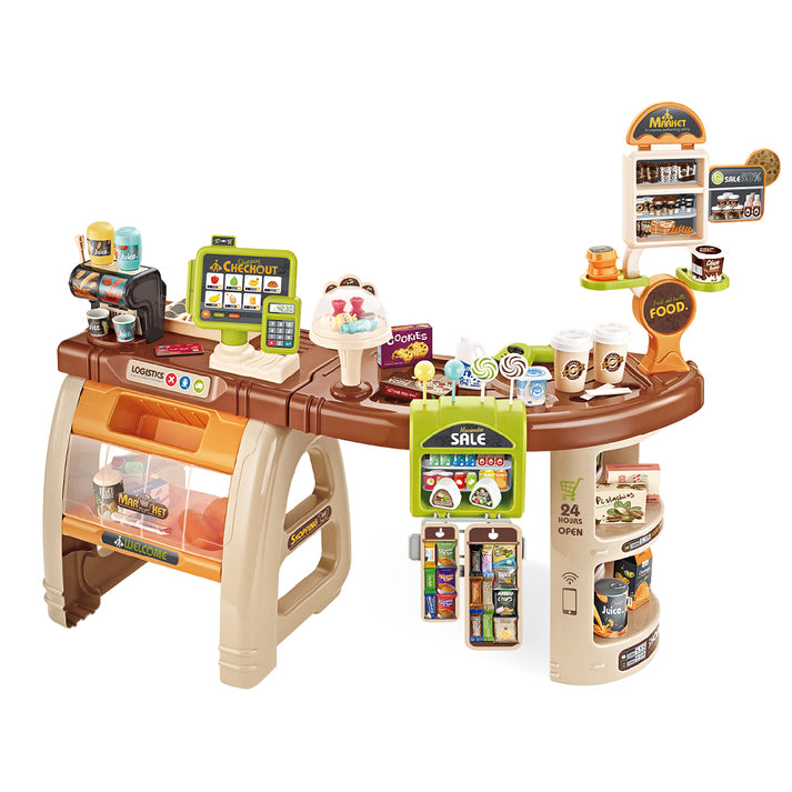 Keezi Kids Pretend Role Play Grocery Supermarket 52 Piece Playset Cash ...