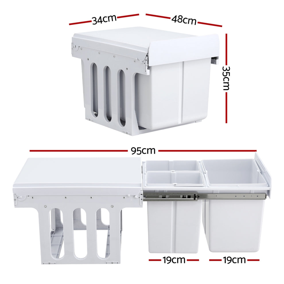 Cefito Pull Out Bin Kitchen Triple Slide Garbage Rubbish Bins Basket W ...
