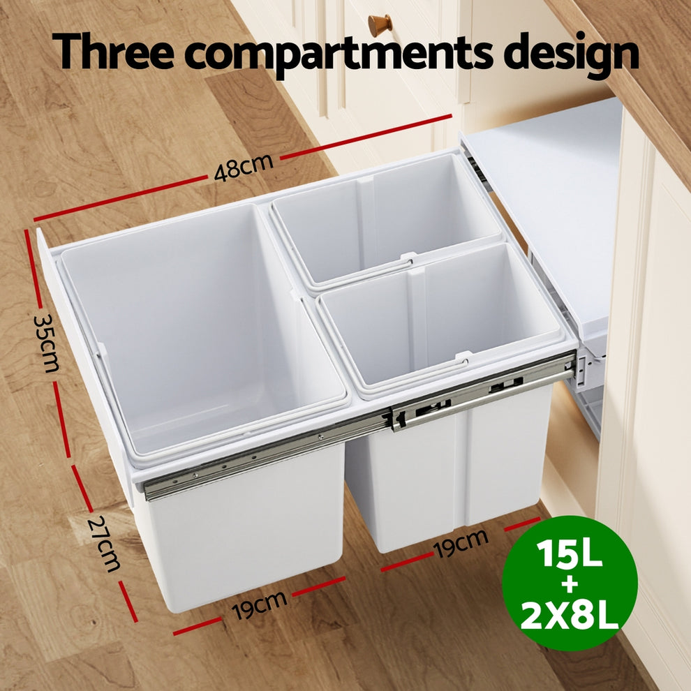 Cefito Pull Out Bin Kitchen Triple Slide Garbage Rubbish Bins Basket W ...