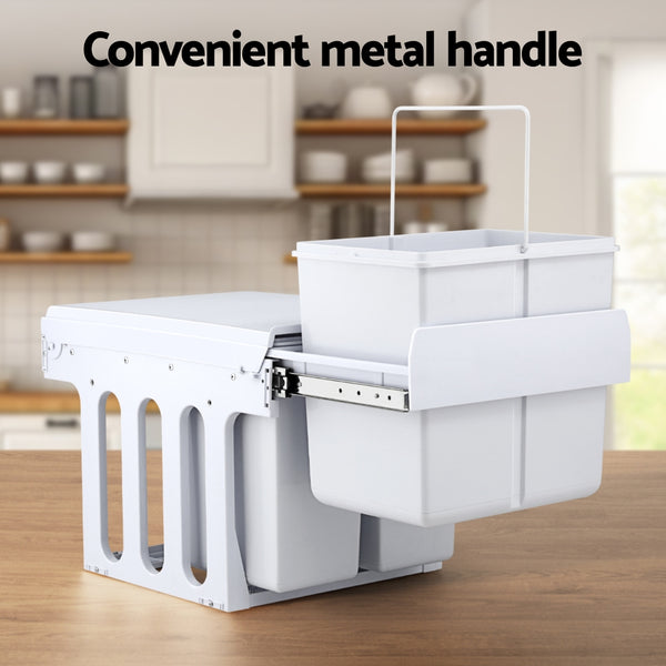 Cefito Pull Out Bin Kitchen Triple Slide Garbage Rubbish Bins Basket W ...