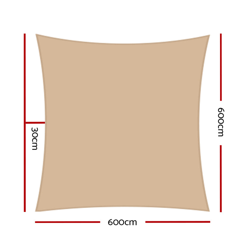 Instahut Shade Sail 6x6m Rectangle 280GSM 98% Sand Shade Cloth – Oz ...