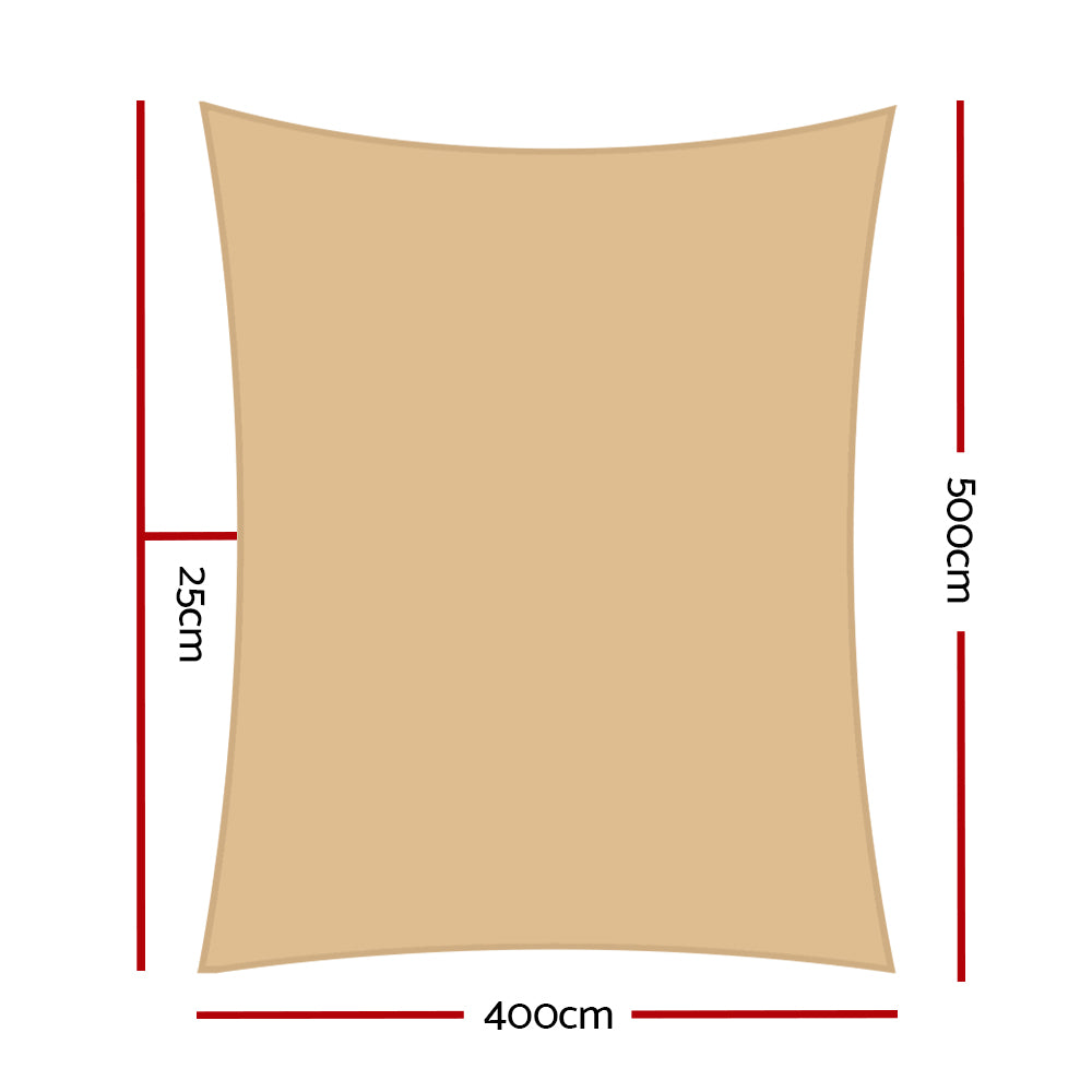 Instahut Waterproof Shade Sail 4x5m Rectangle Sand 95% Shade Cloth – Oz ...