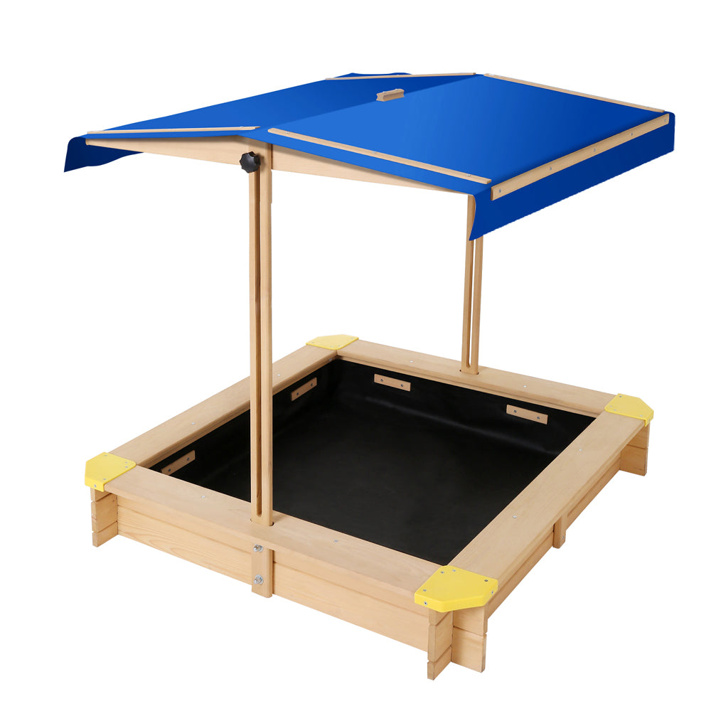 Keezi Kids Sandpit Wooden Sandbox Sand Pit with Canopy Bench Seat Toys ...