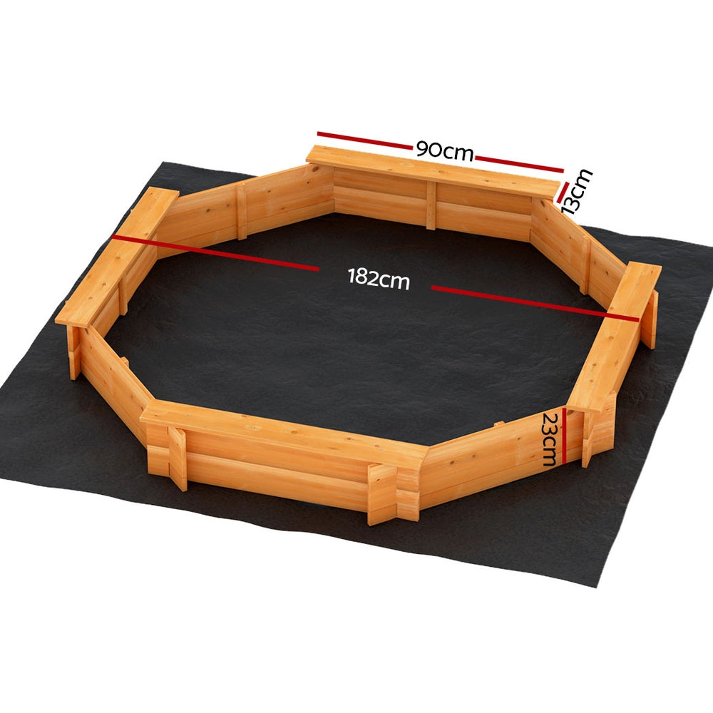 Keezi Kids Sandpit Wooden Round Sand Pit with Cover Bench Seat Beach T ...