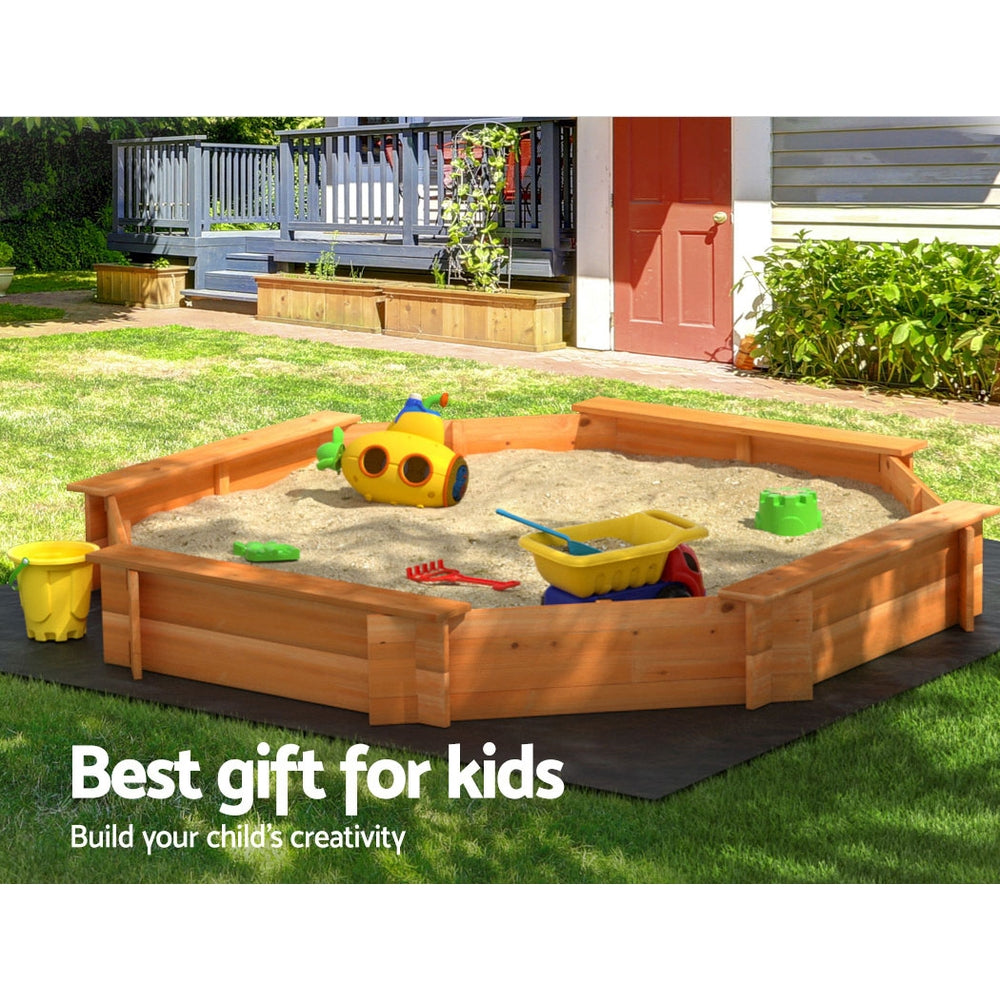 Keezi Kids Sandpit Wooden Round Sand Pit with Cover Bench Seat Beach T ...