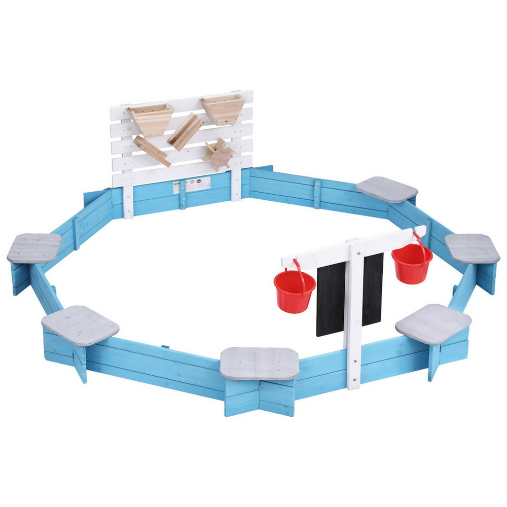 Keezi Kids Sandpit Wooden Round Sand Pit Funnel Bench Seat Beach Toys ...
