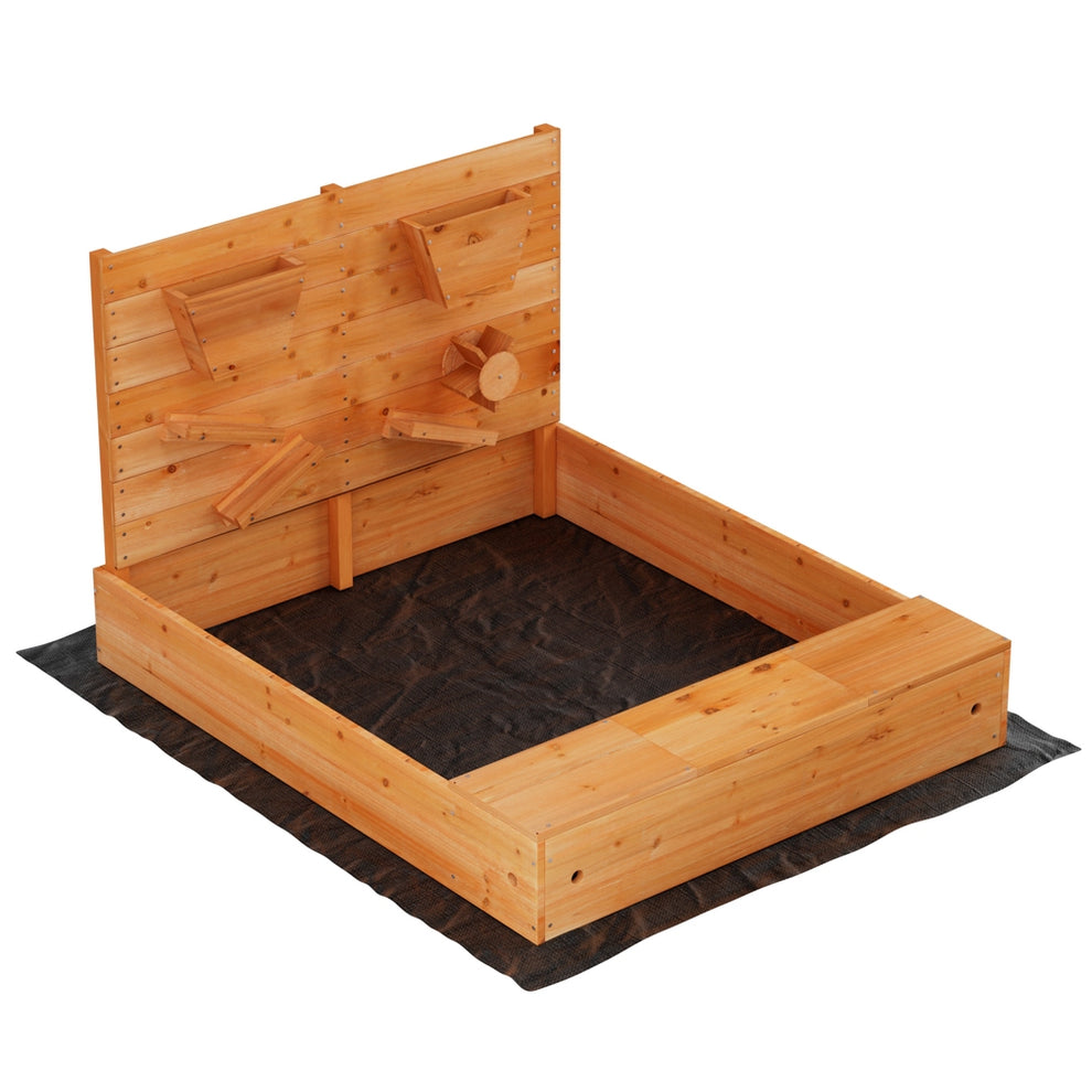 Keezi Kids Sandpit Wooden Sandbox Sand Pit with Cover Funnel Outdoor ...
