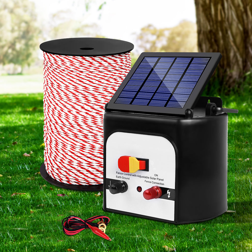 Giantz Fence Energiser 8KM Solar Powered Electric 500M Poly Rope – Oz ...