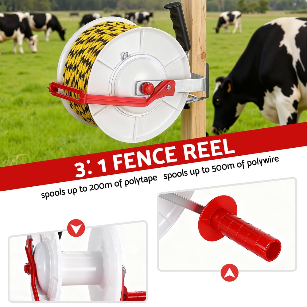 Giantz Electric Fence Reel Geared Portable Polywire Fencing Farm White ...
