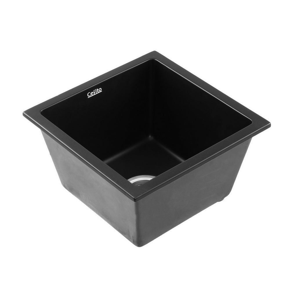 Cefito Kitchen Sink 38x38cm Granite Stone Sink Single Bowl Black – Oz ...