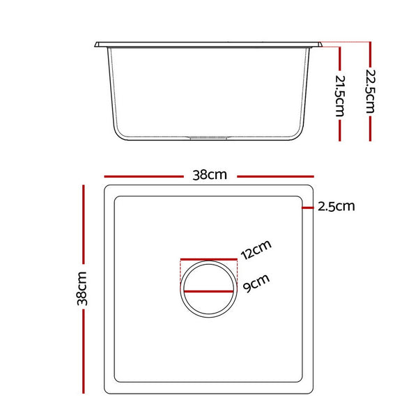 Cefito Kitchen Sink 38x38cm Granite Stone Sink Single Bowl Black – Oz ...