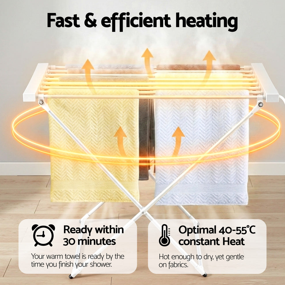 Devanti Heated Towel Rail Electric Clothes Airer Foldable Drying Rack ...