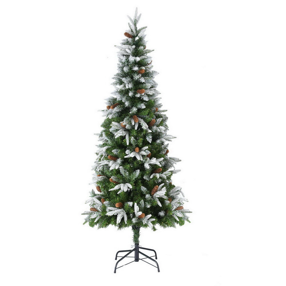 Jingle Jollys Christmas Tree 190cm Pine Cones LED Flocking Xmas Tree 6 ...