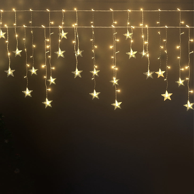Jingle Jollys Solar Christmas Lights 80 LED 3M Icicle Light Star Decor ...